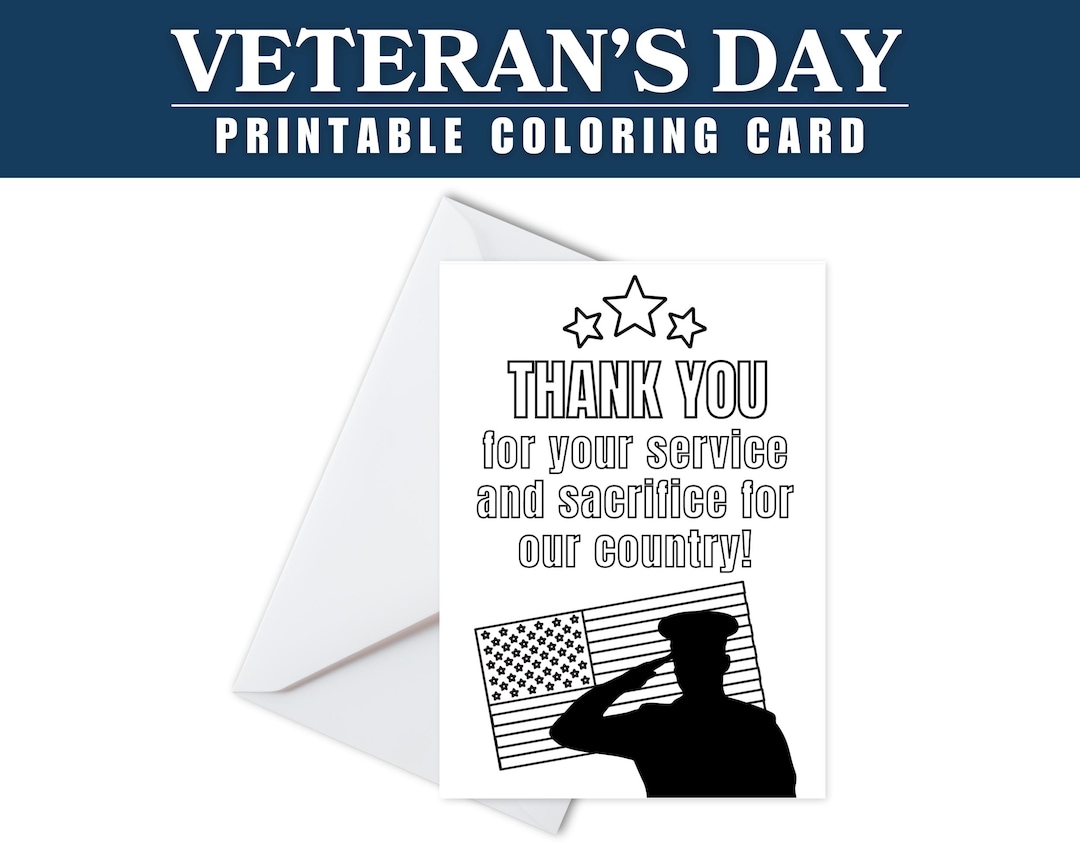 Printable Veteran's Day Coloring Card - Instant Download, Celebrate ...