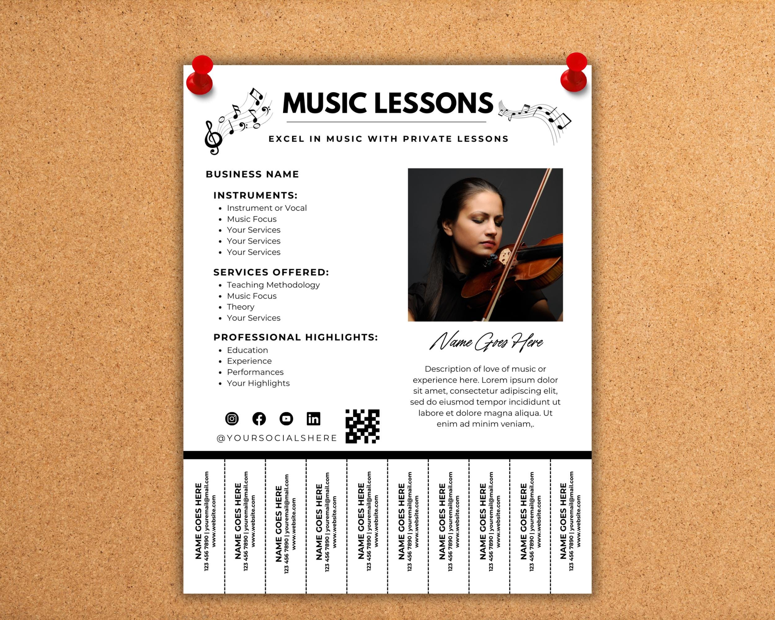 Music Lessons Tear off Flyer Template - Professional Design ...