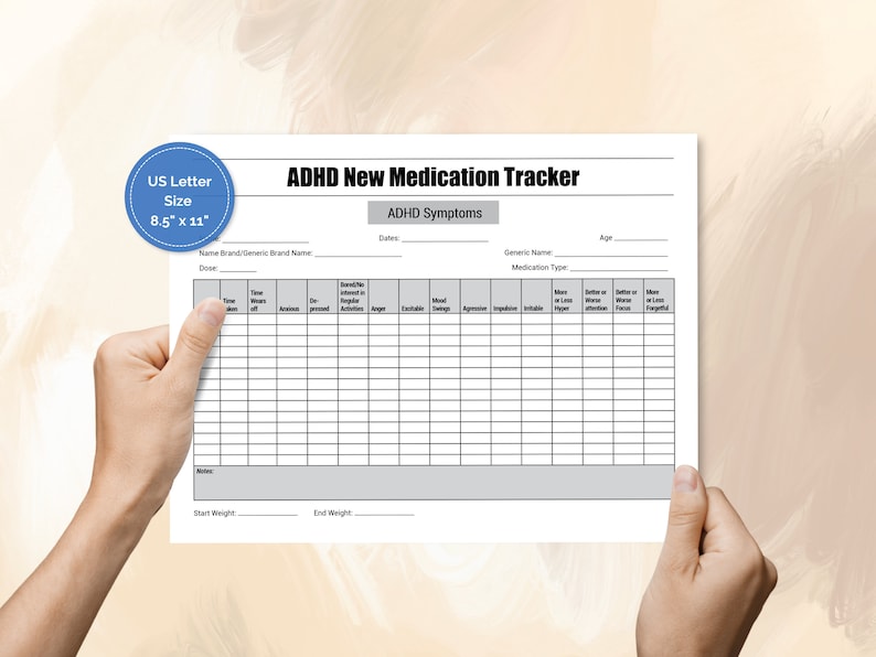 ADHD New Medication Tracker, Printable for Tracking ADHD Medicine, ADD ...