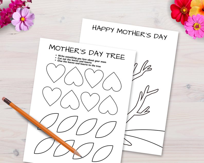 Mother's Day Tree Printable Coloring Page - Instant Download, Mother's ...
