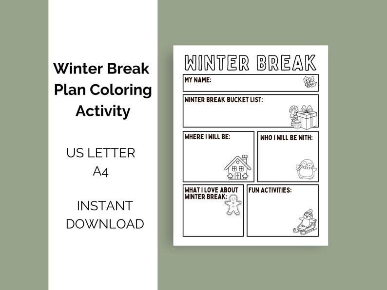 Winter Break Coloring Printable for Kids - Fun Activity Sheet, Kids ...