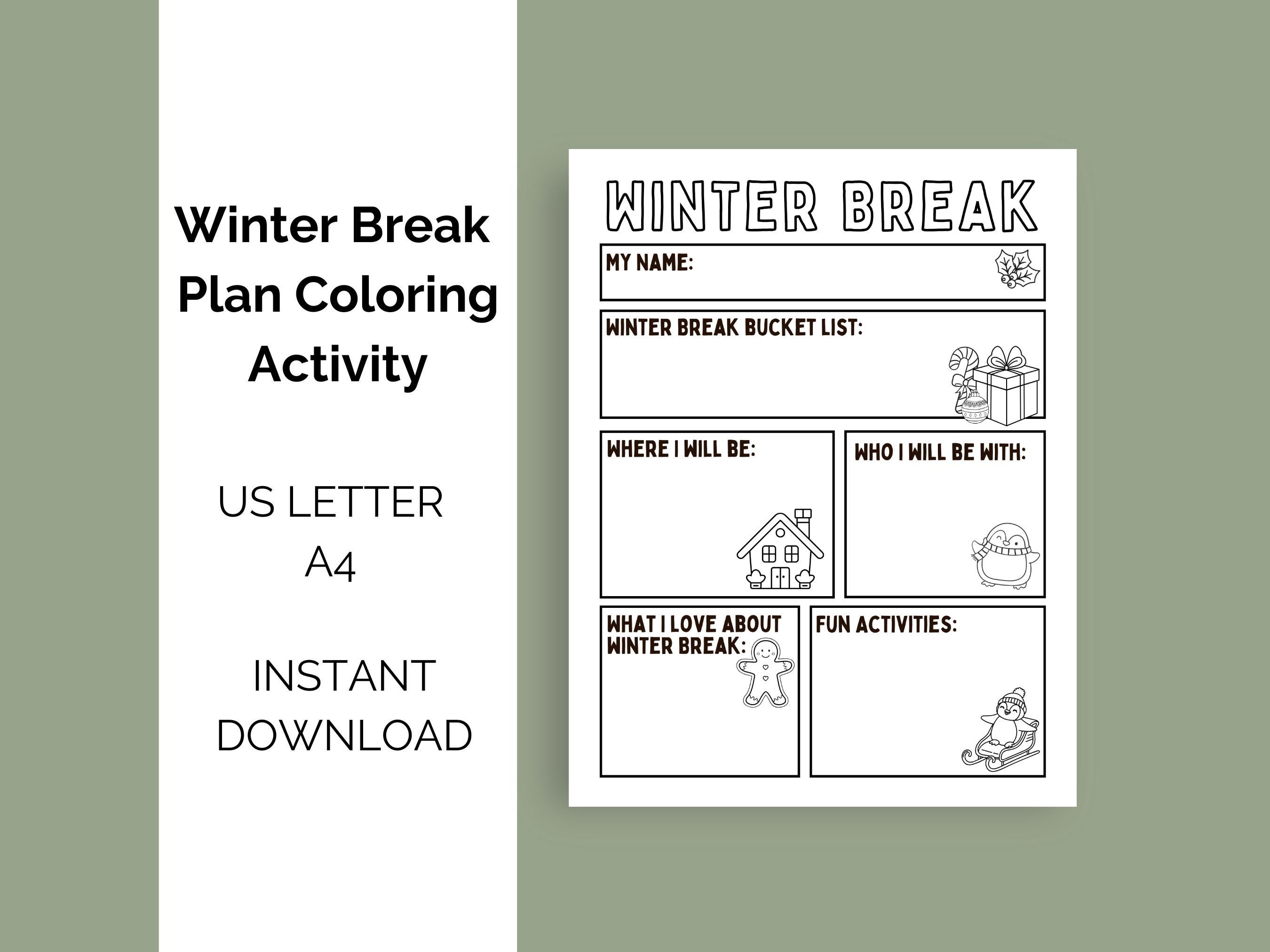 Winter Break Coloring Printable for Kids - Fun Activity Sheet, Kids ...