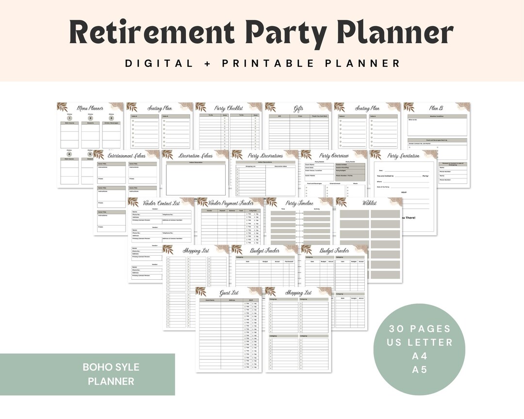 Retirement Party Planner Printable Kit - Celebration Organization Tools ...