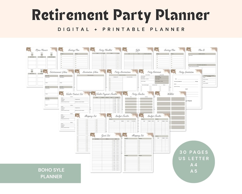 Retirement Party Planner Printable Kit - Celebration Organization Tools ...