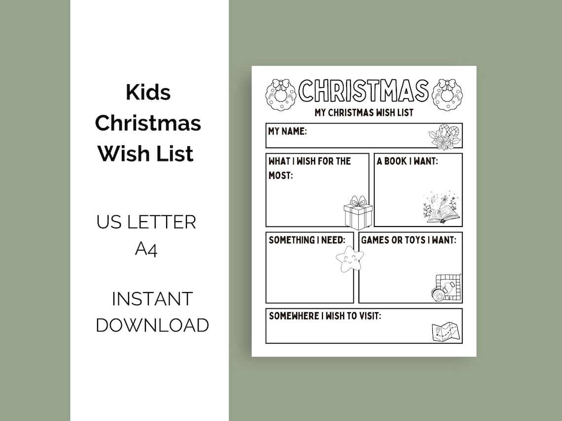 Kids Christmas Wish List Printable Coloring Page - Fun Holiday Activity ...