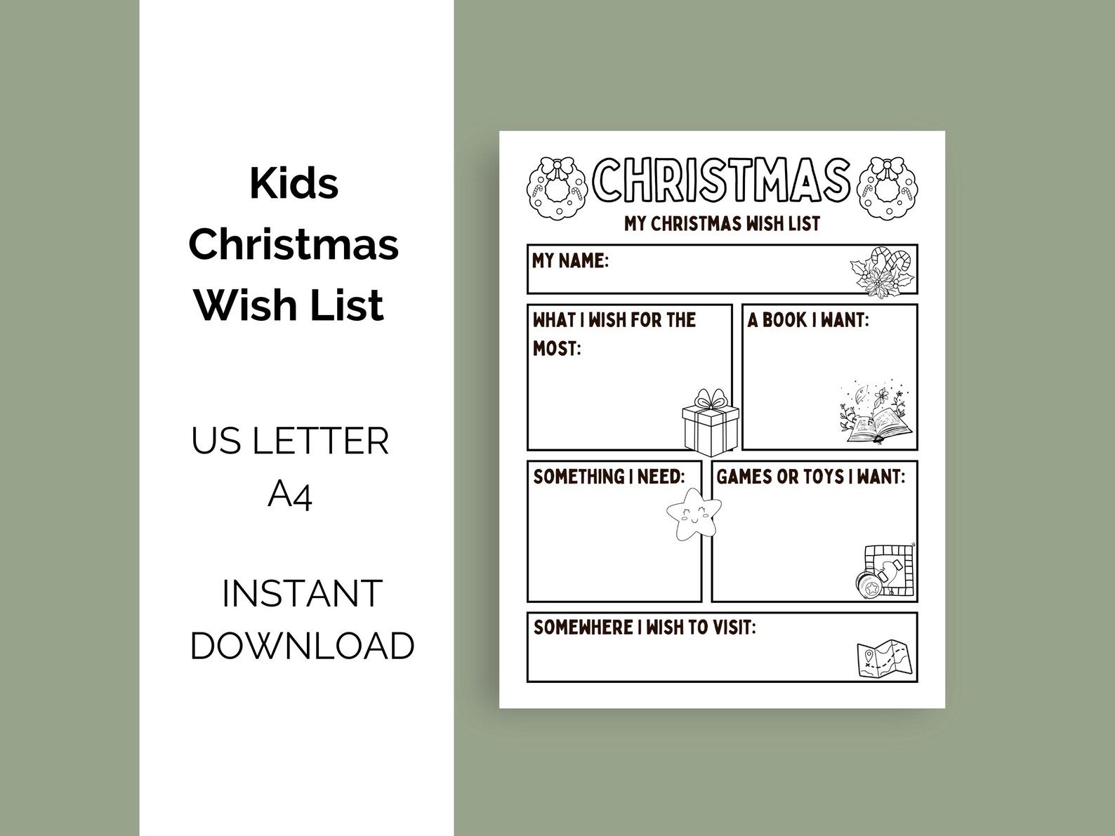 Kids Christmas Wish List Printable Coloring Page - Fun Holiday Activity ...