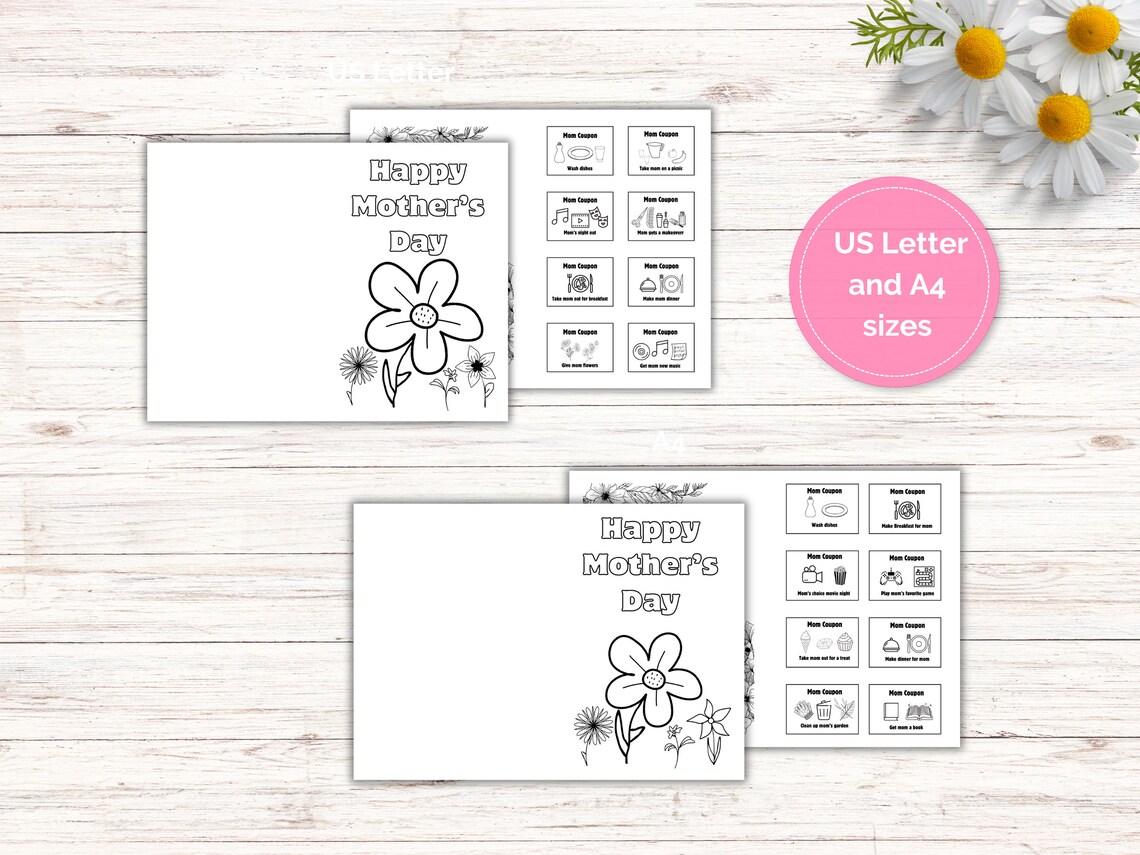 Mother's Day Coloring Coupon Card, Mother's Day Colouring Card, Mother ...