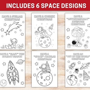 Space Christmas Coloring Cards - Printable Holiday Set, Galactic ...