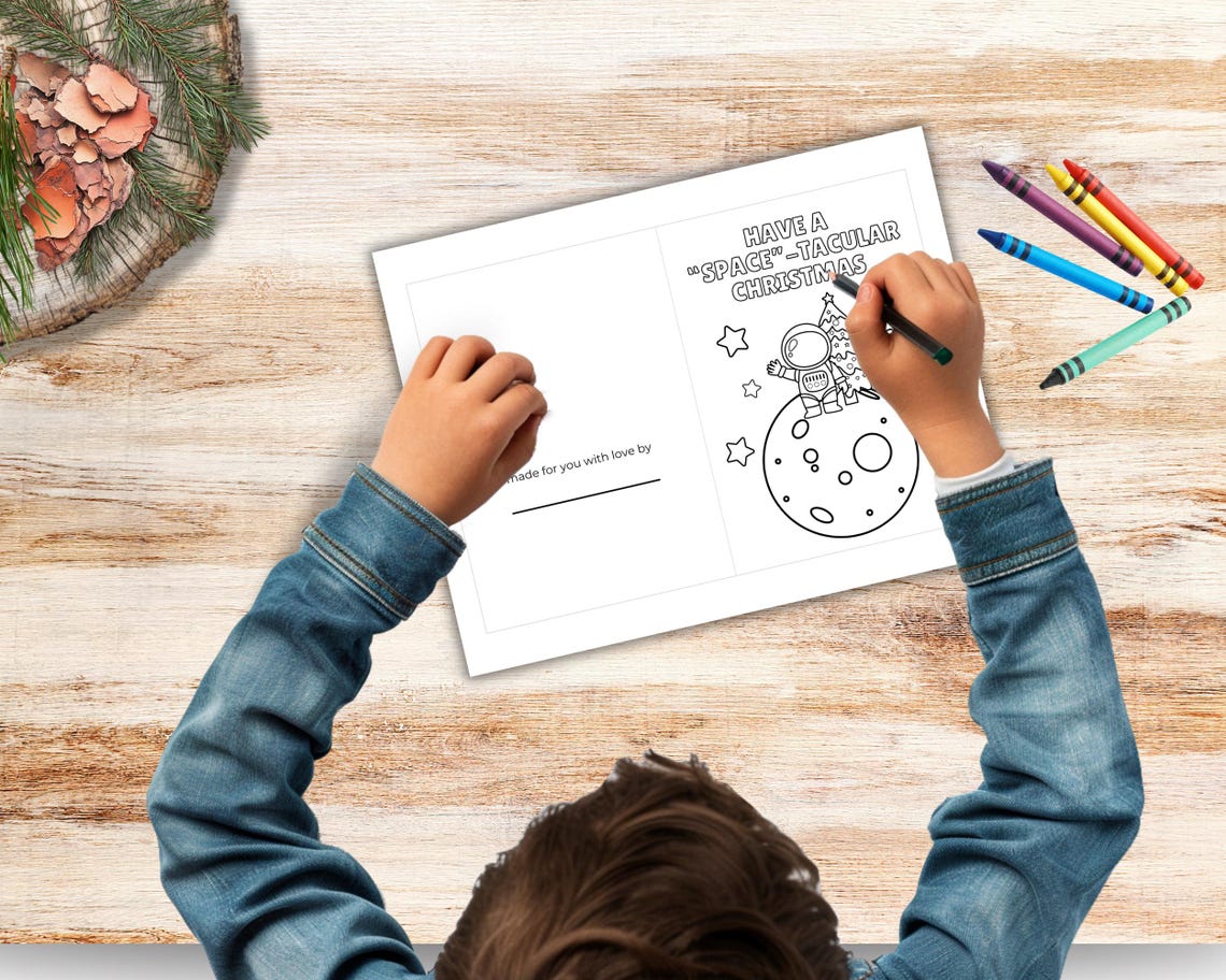 Space Christmas Coloring Cards Printable Holiday Set, Galactic ...