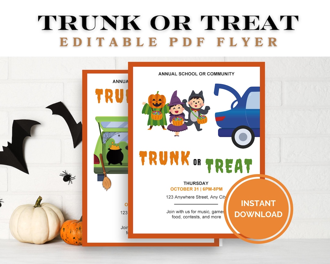 Halloween Trunk or Treat Flyer - Printable Editable PDF, Customizable ...