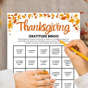 Gratitude Bingo Game Set for Thanksgiving Fun, Thanksgiving Bingo: A ...