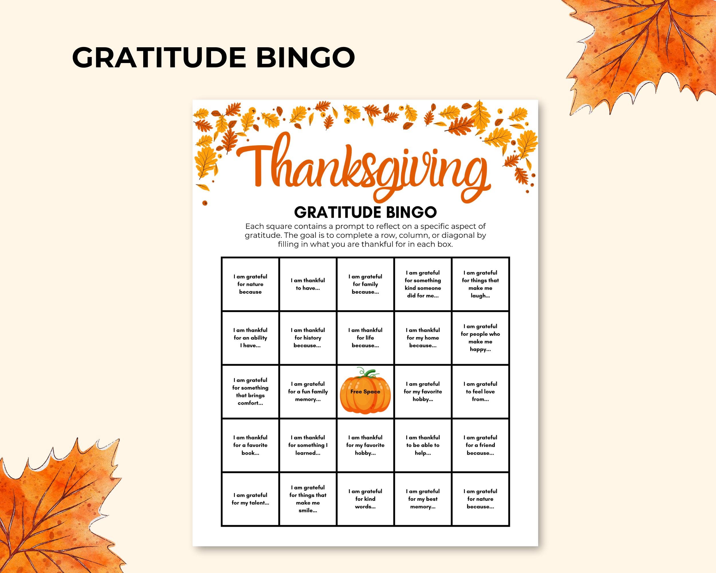 Gratitude Bingo Game Set for Thanksgiving Fun, Thanksgiving Bingo: A ...
