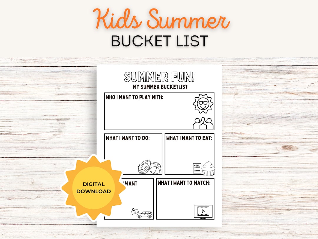 Kids Summer Bucket List Plan Printable, Coloring Page for Beginning ...