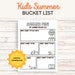 Kids Summer Bucket List Plan Printable, Coloring Page for Beginning ...