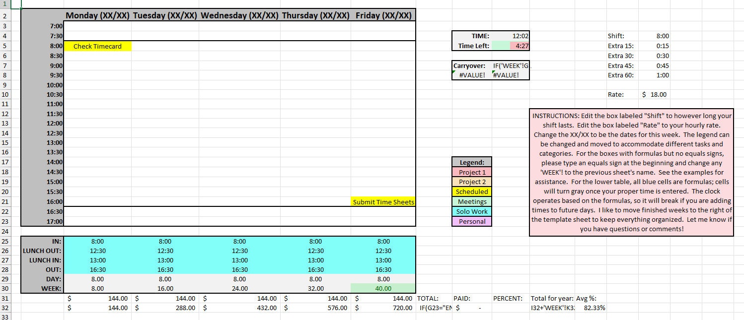 Weekly Schedule Spreadsheet - Etsy