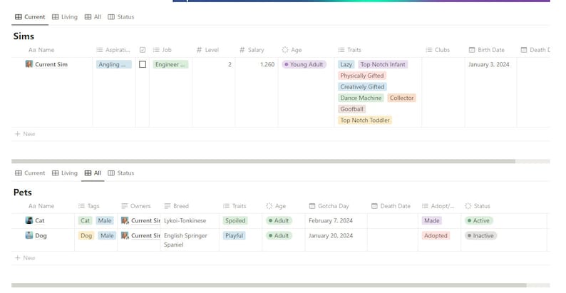 The Sims 4 Notion Dashboard - Etsy