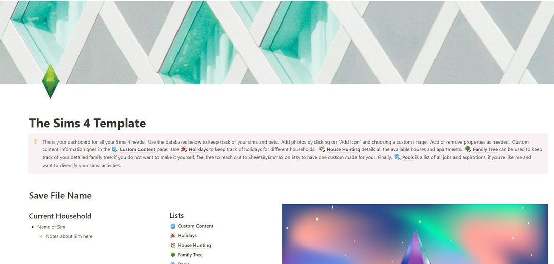 The Sims 4 Notion Dashboard - Etsy