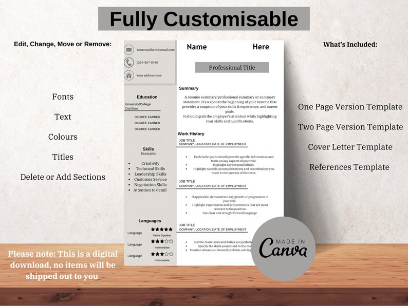 Resume, Resume Template, CV, CV Template, Editable, Customise, Canva ...