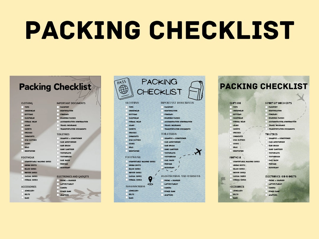 Packing Checklist, Notes, Editable, Printable, Template, Vacation ...
