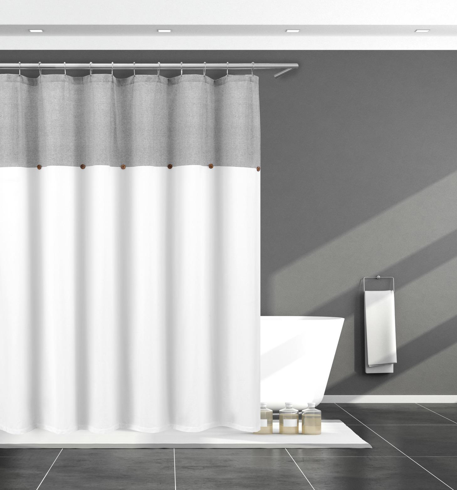 Farmhouse Cotton Button Shower Curtain,pleated Cotton Blend Woven ...