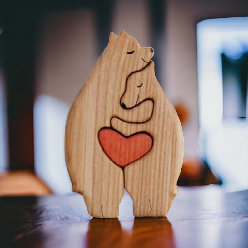 Bears in Love Wooden Sculptures Wooden Bears Home Decor Bears in Lover Desk Decoration Bears in ...