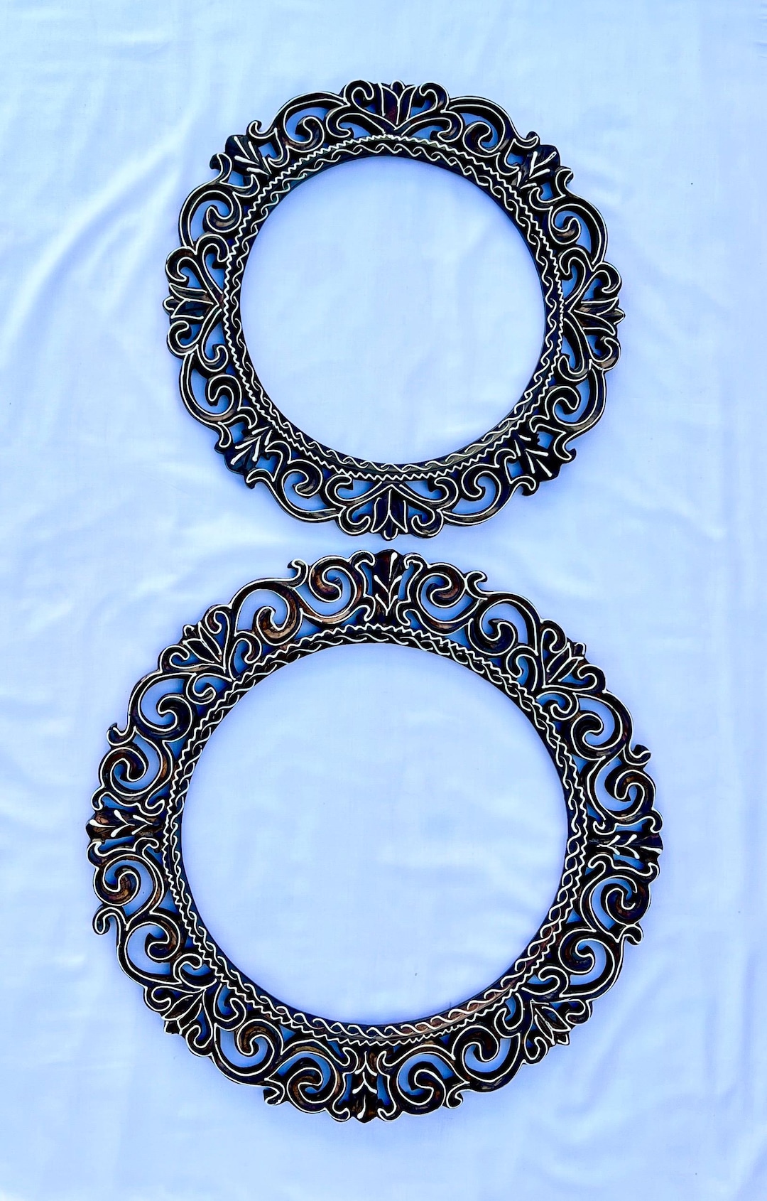 Indian Elm Wood Round Frames - Vintage Wall Decor - Set of 2 - Etsy