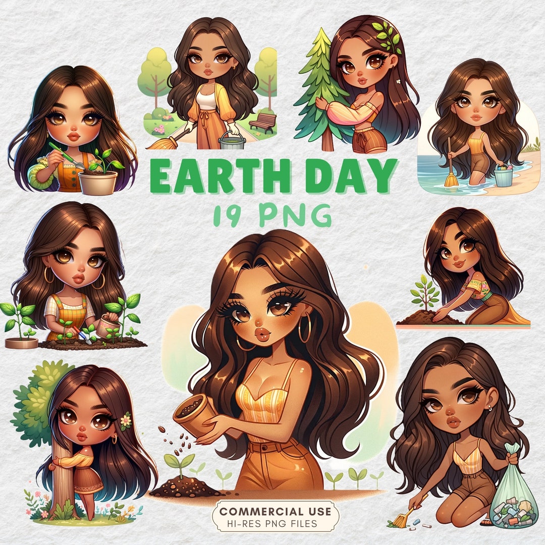 Black Girl Earth Day Clipart, Greenery PNG, Recycling Clipart, Earthday ...