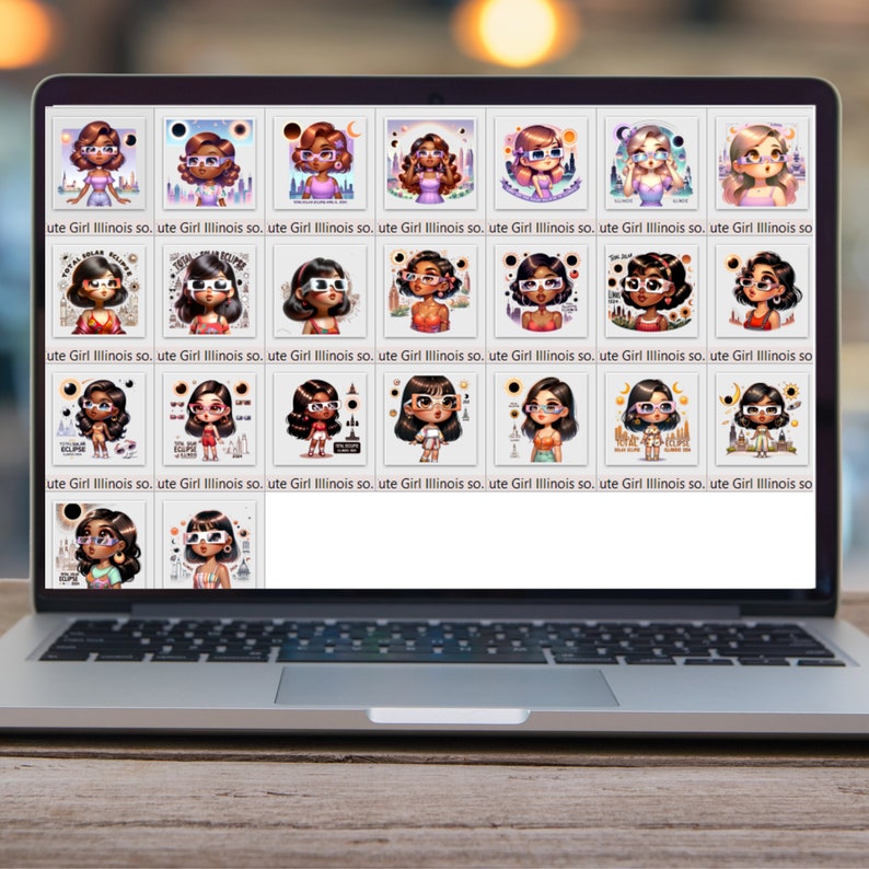 ILLINOIS Solar Eclipse Chibi Girl 2024 Clipart Watercolor PNG, Eclipse ...