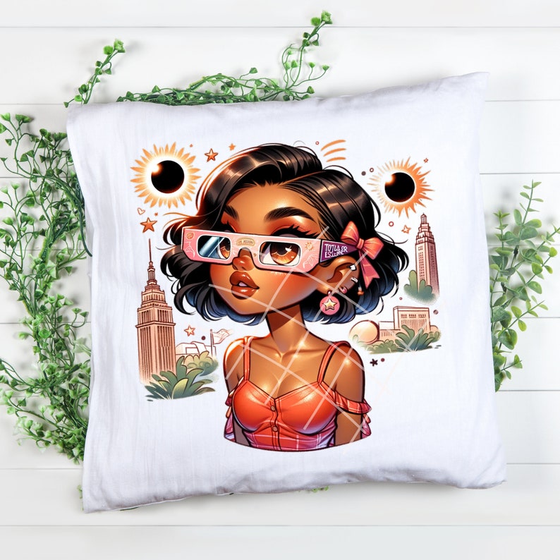 ILLINOIS Solar Eclipse Chibi Girl 2024 Clipart Watercolor PNG, Eclipse ...