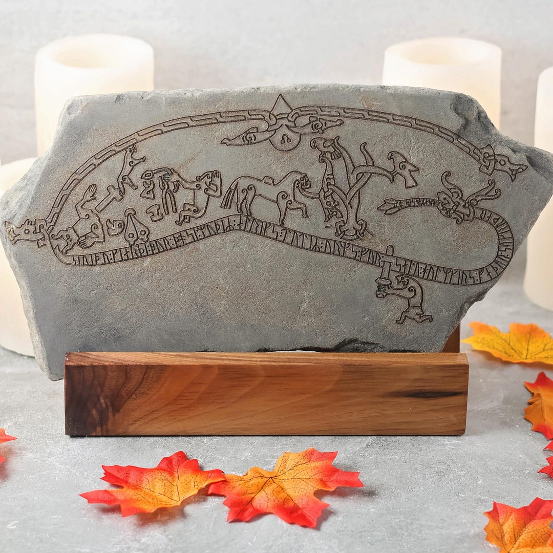 Viking Age Runestone Cut in Stone With Solid Wood Stand, Sö 101 - Etsy