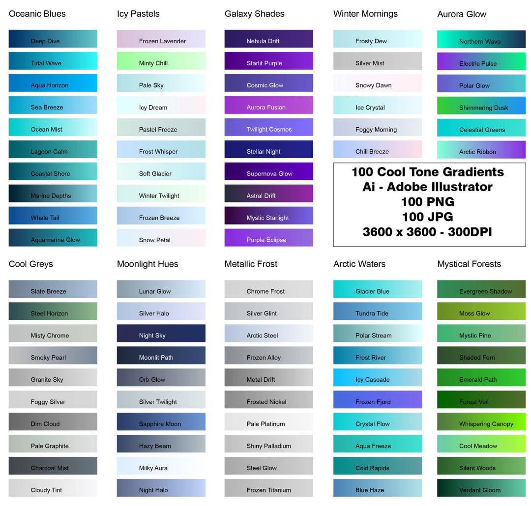 100 Two-tone Cool Gradients – PNG, JPG & Ai | High-resolution 3600x3600 ...