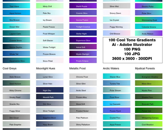 100 Cool Two-tone Gradients – PNG, JPG & AI (digital Download) - Etsy