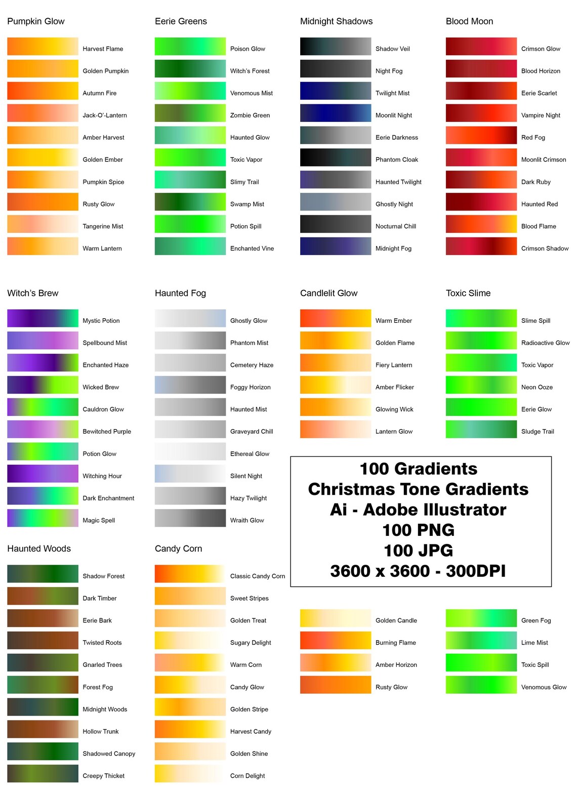 Halloween Gradients: 100 Tones, PNG JPG & AI (digital Download) - Etsy