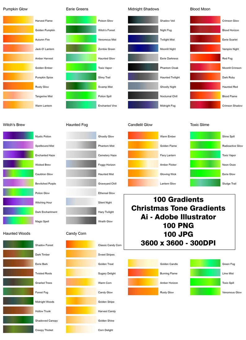Halloween Gradients: 100 Tones, PNG JPG & AI (digital Download) - Etsy