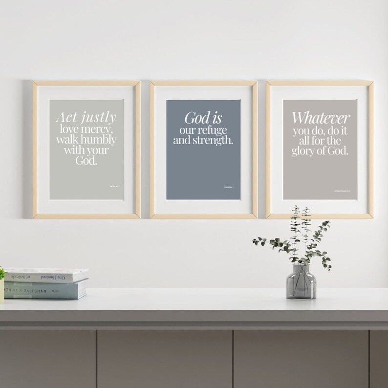 Bible Verse Wall Art Set of 3, Bible Verse Art, Christian Home Decor ...