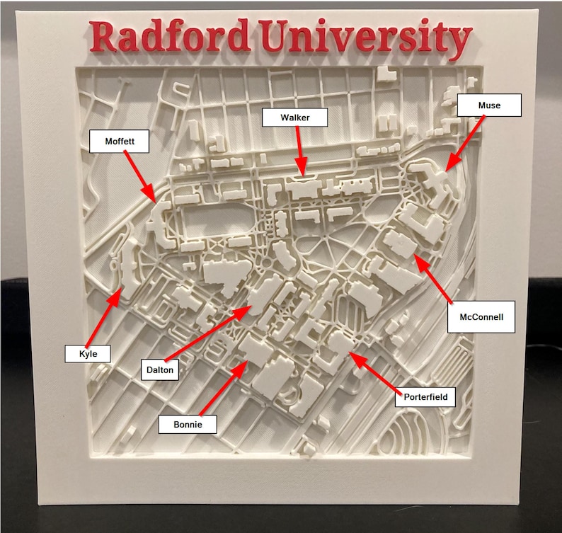 Radford University Campus Map - Unique College Gift - Etsy