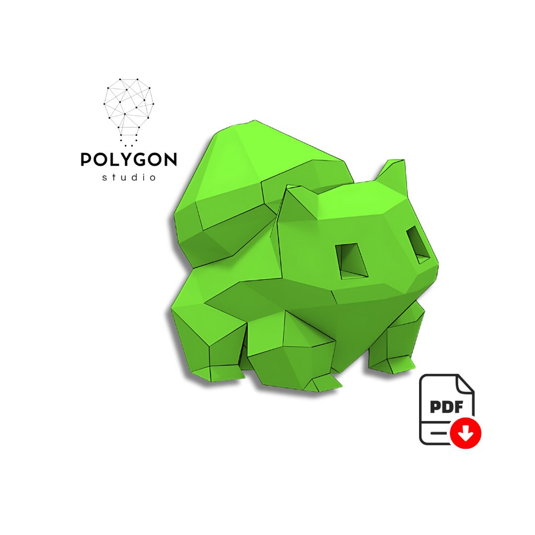 3D Paper Low Poly Bulbasaur Pokemon Papercraft Origami Instant Download ...
