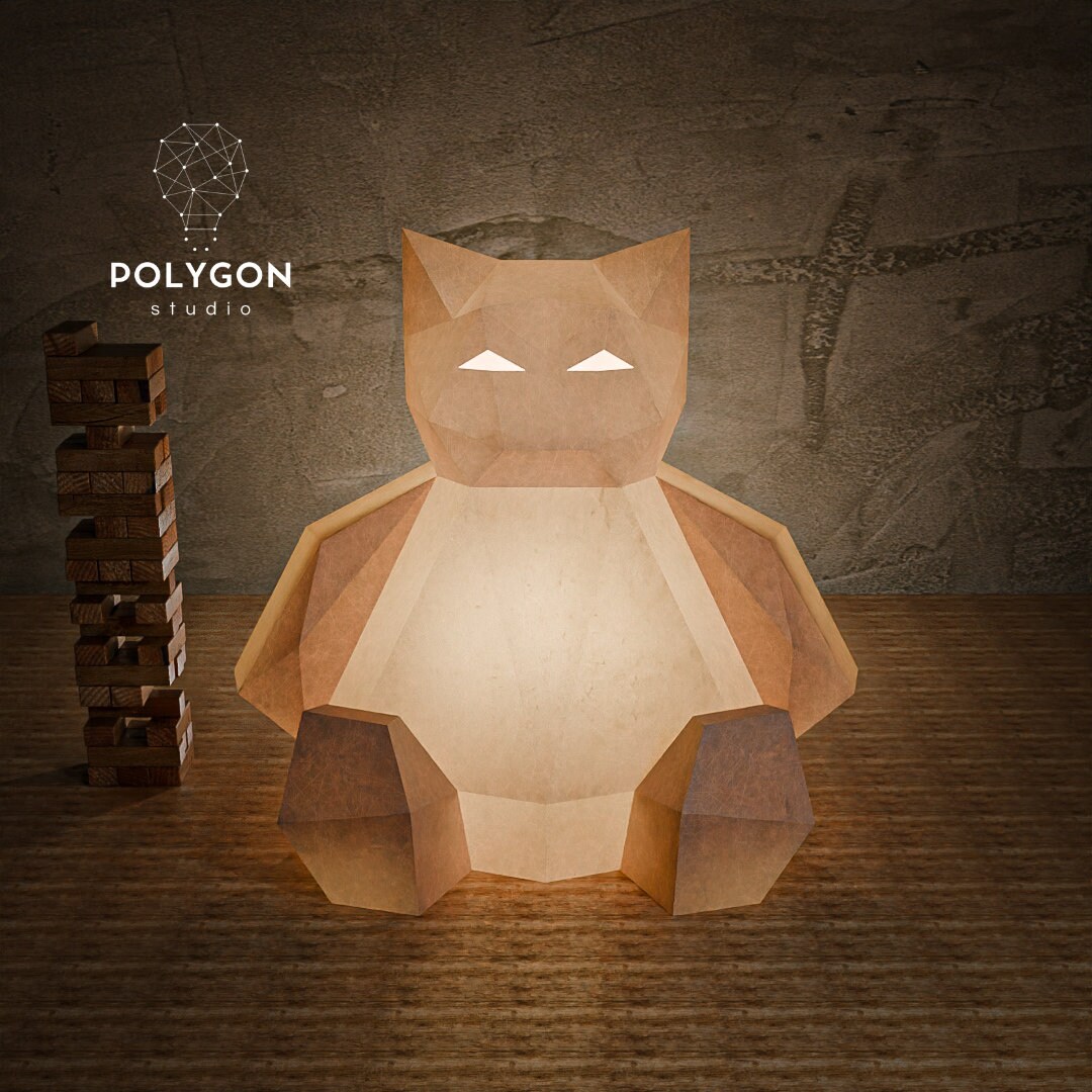 3D Paper Lamp Low Poly Snorlax Light Bulb Origami Instant Download Pdf ...