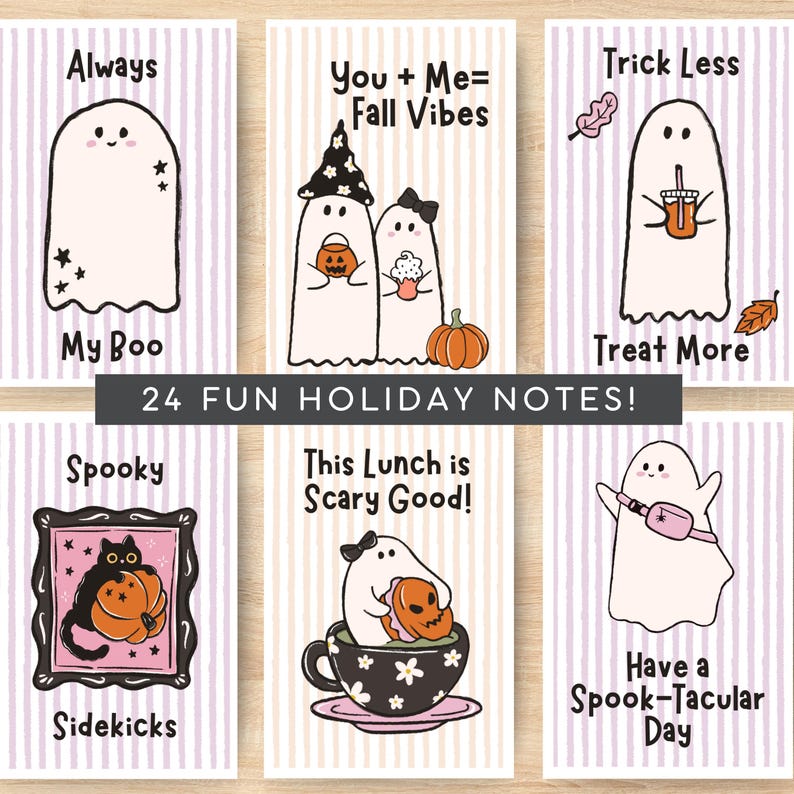 Halloween Lunchbox Notes Printable – Cute & Spooky Lunch Box Cards for ...