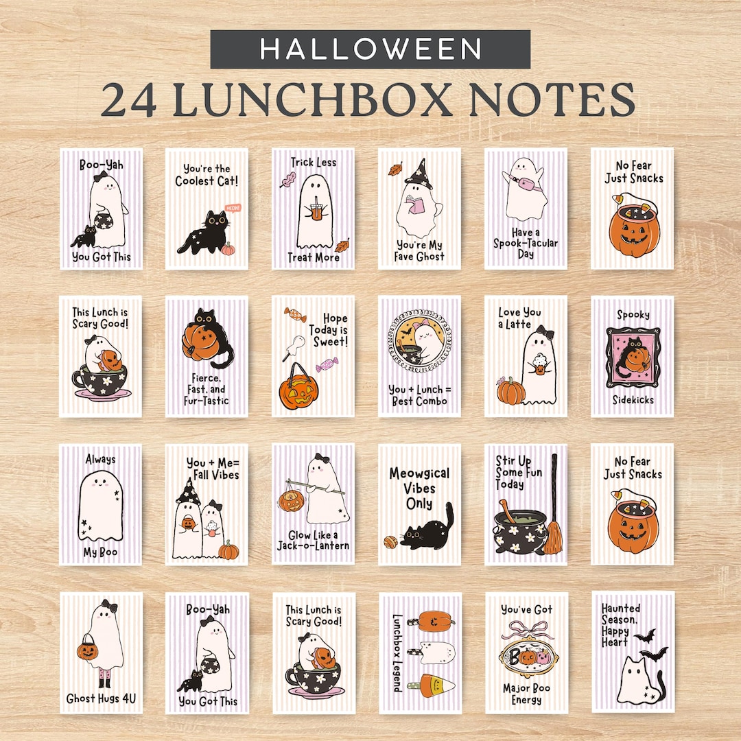 Halloween Lunchbox Notes Printable – Cute & Spooky Lunch Box Cards for ...