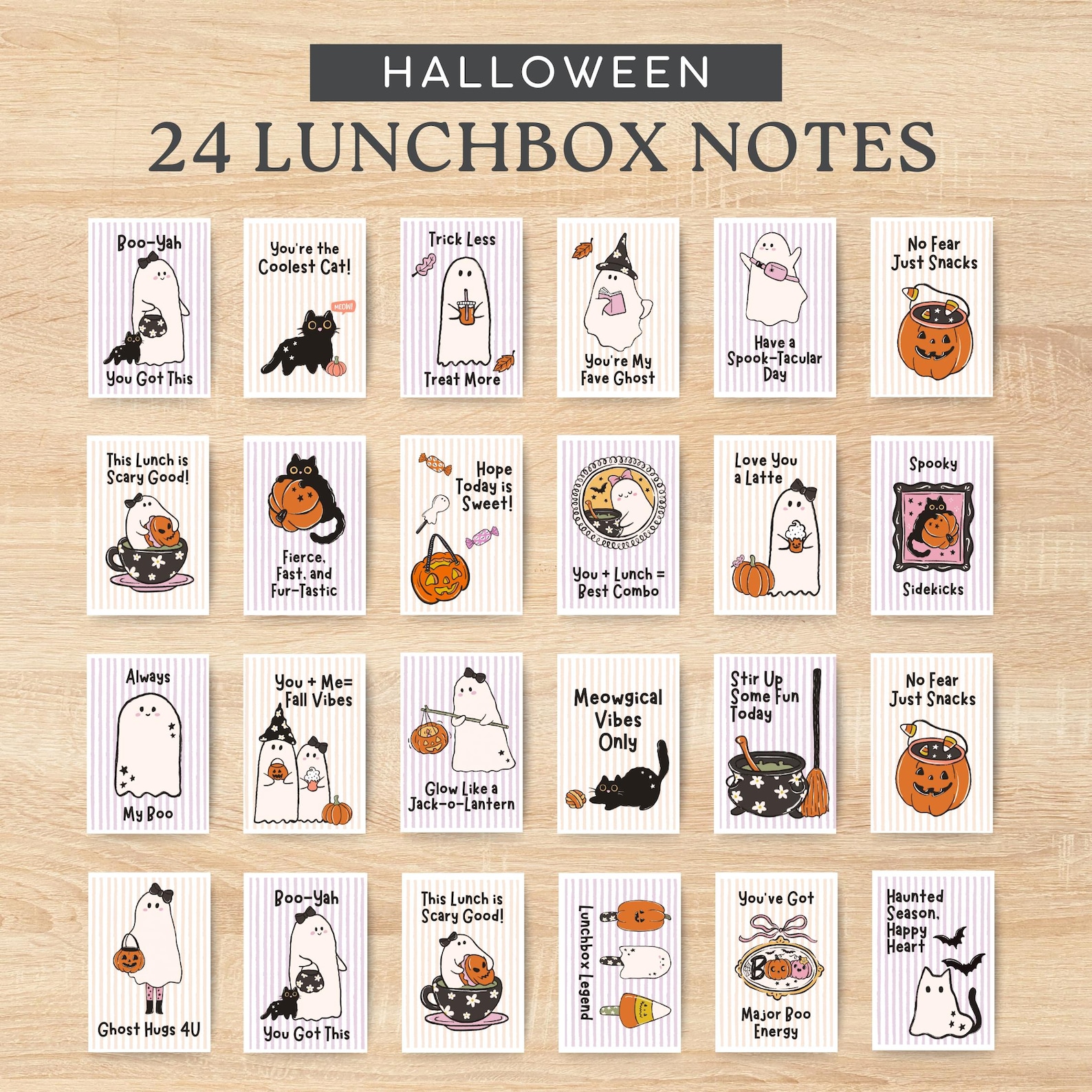 Halloween Lunchbox Notes Printable – Cute & Spooky Lunch Box Cards for ...