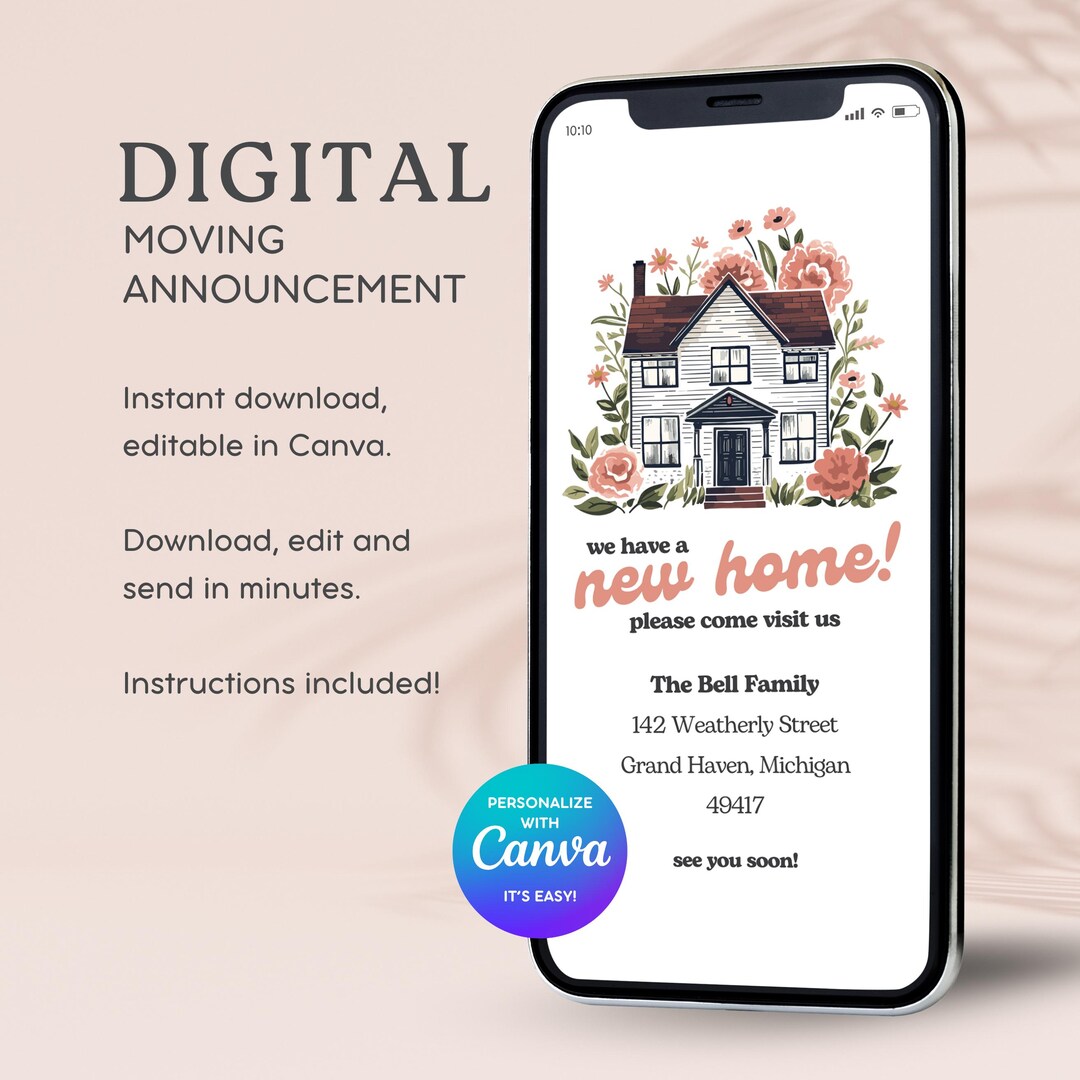 Moving Announcement Digital Template for Text on Mobile, New Address ...