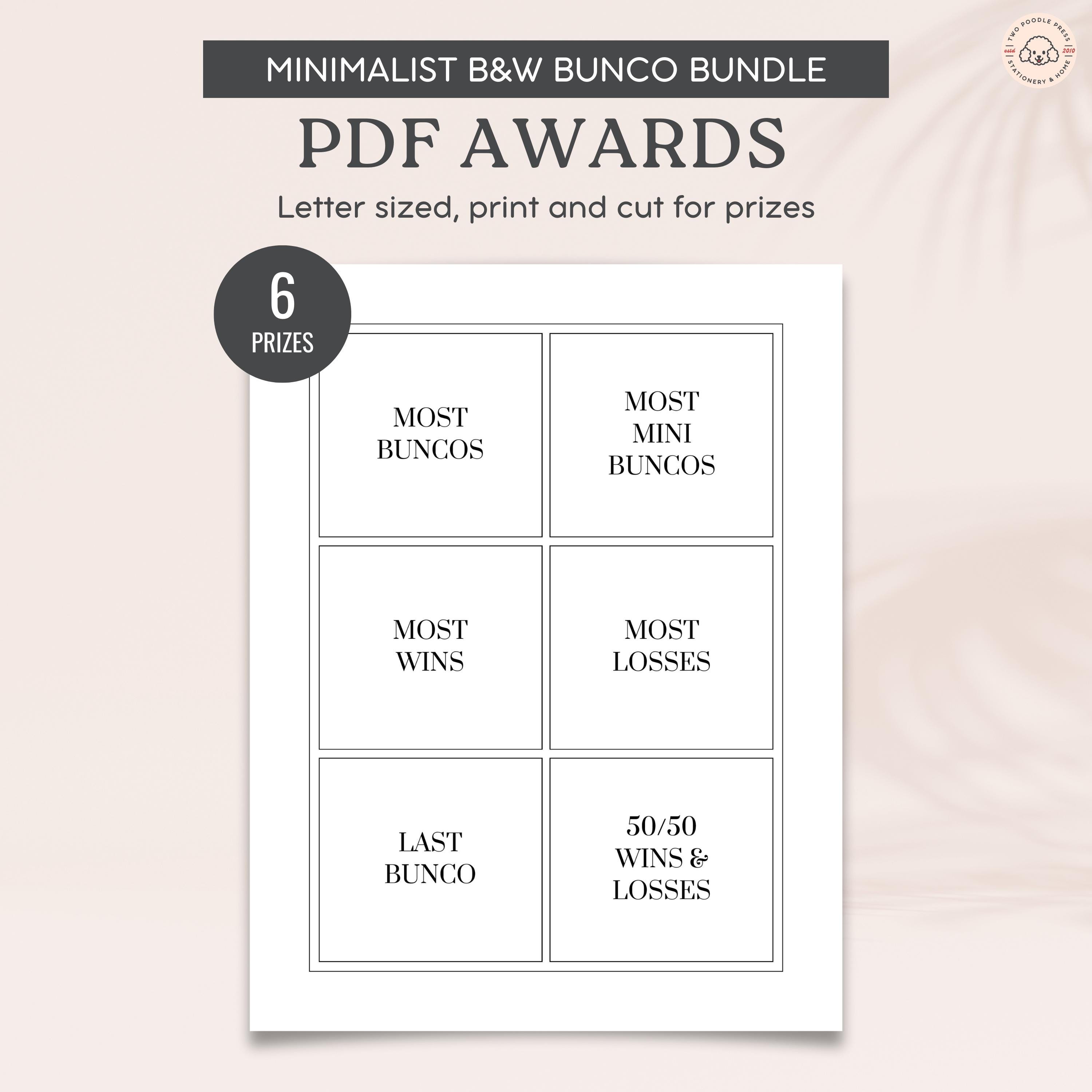 Minimalist Bunco Party Printable Set: Score Sheets, Table Numbers (PDF ...