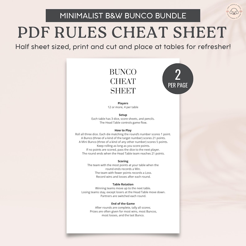 Minimalist Bunco Party Printable Set: Score Sheets, Table Numbers (PDF ...