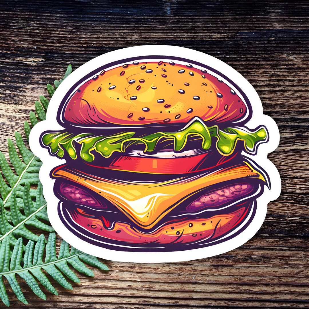 JUICY BURGER STICKER Hamburger Sticker Burger Art, Fast Food Sticker ...