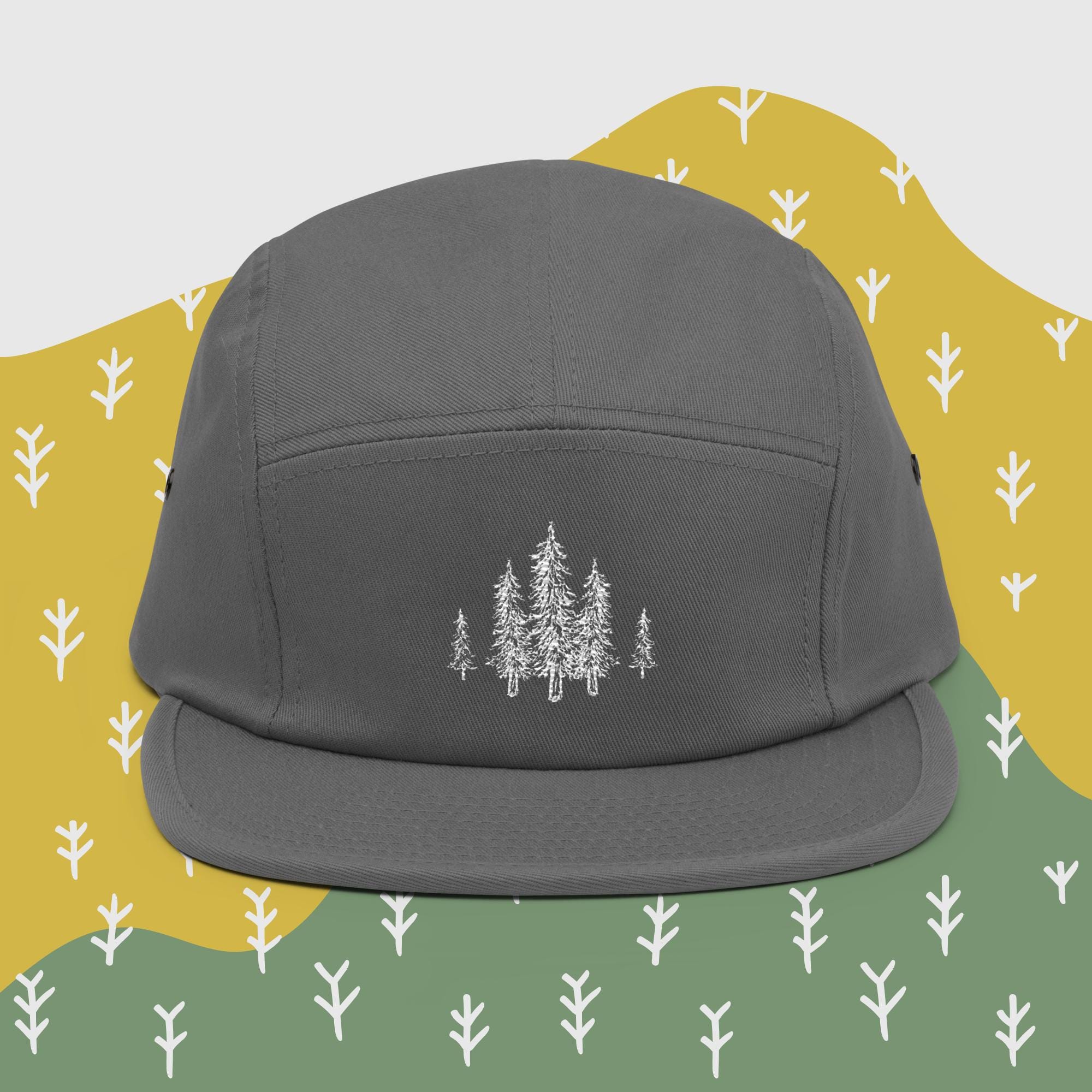 Evergreen Tree Embroidered 5 Panel Hat, Forrest Trees Hat, Camping ...