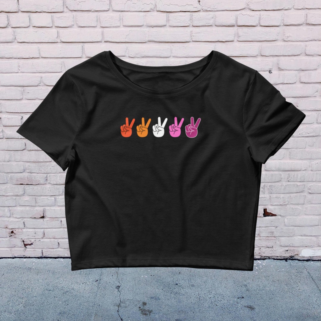 Lesbian Pride Flag Peace Sign Crop Top, Lesbian Pride Baby Tee, Wlw ...