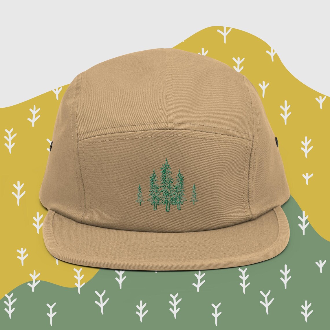 Evergreen Tree Embroidered 5 Panel Hat, Forrest Trees Hat, Camping ...