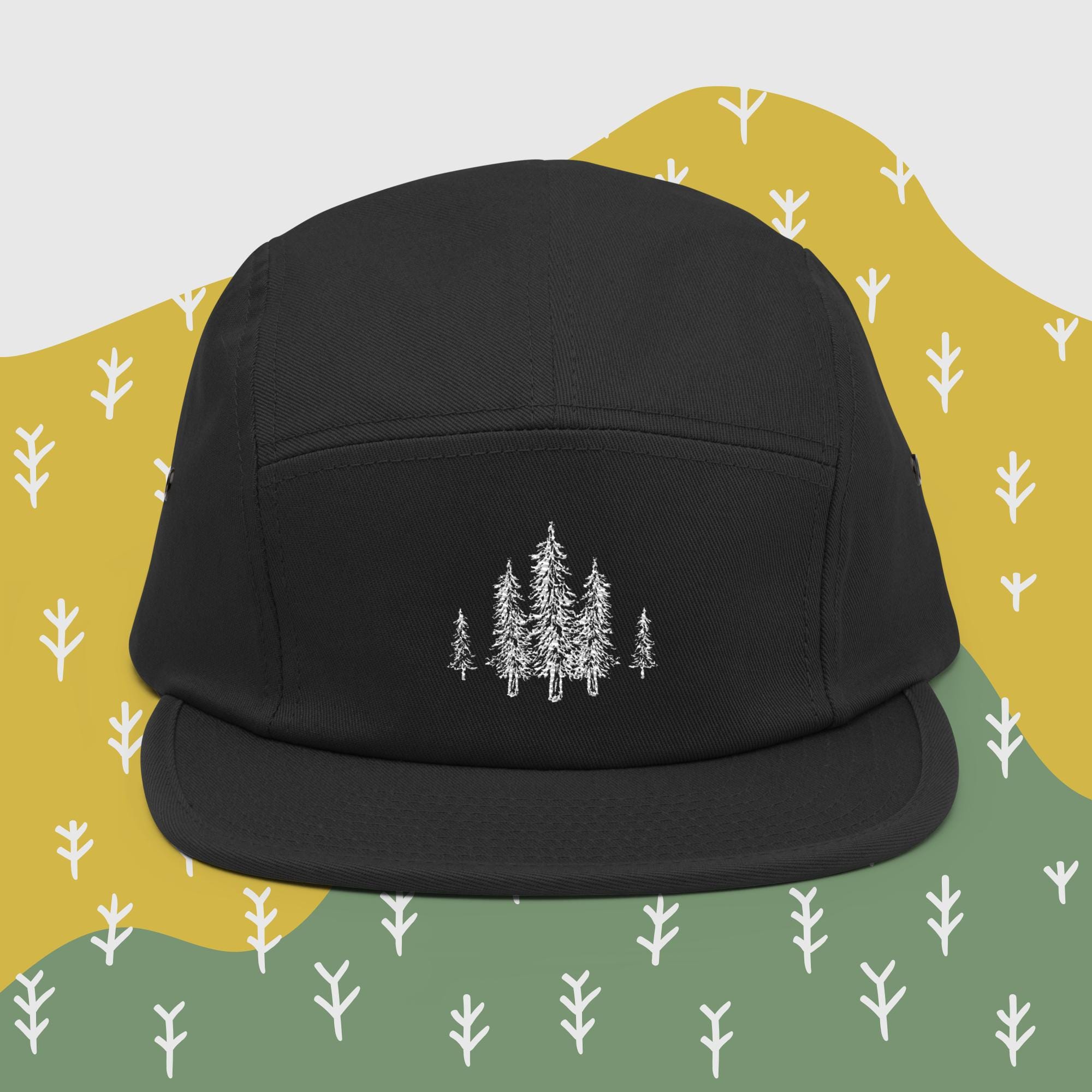 Evergreen Tree Embroidered 5 Panel Hat, Forrest Trees Hat, Camping ...
