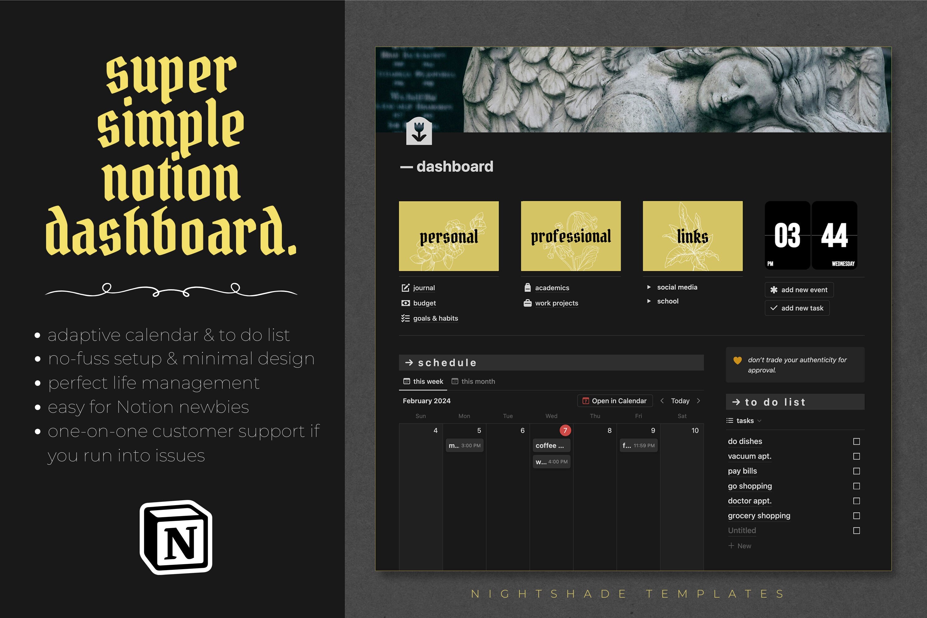 Super Simple Notion Dashboard Soft Goth Aesthetic Includes to Do List ...